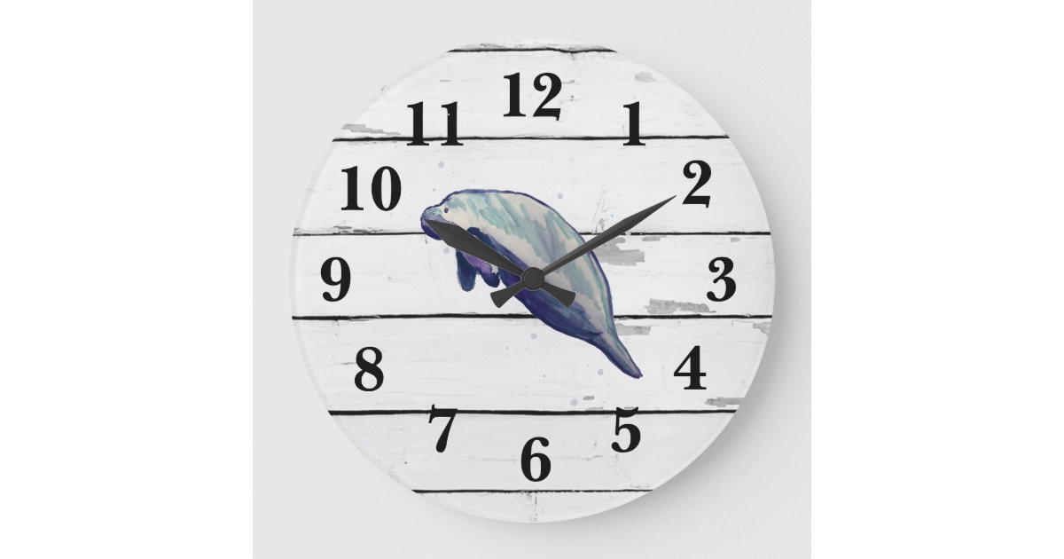 Manatee Florida Wildlife Decor Rustic Shiplap Large Clock | Zazzle
