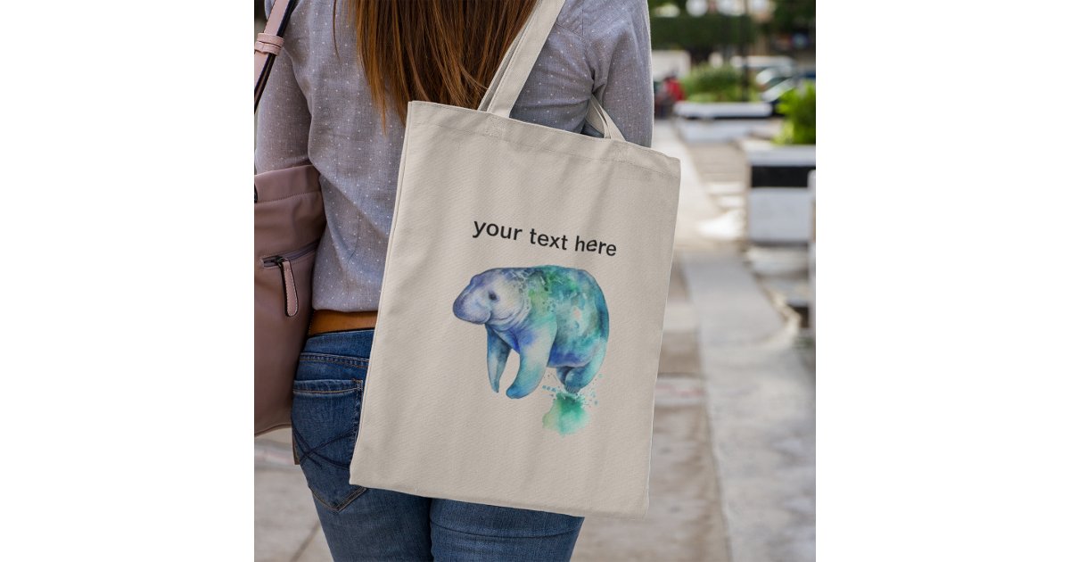 Manatee in blue and green, customizable tote bag | Zazzle