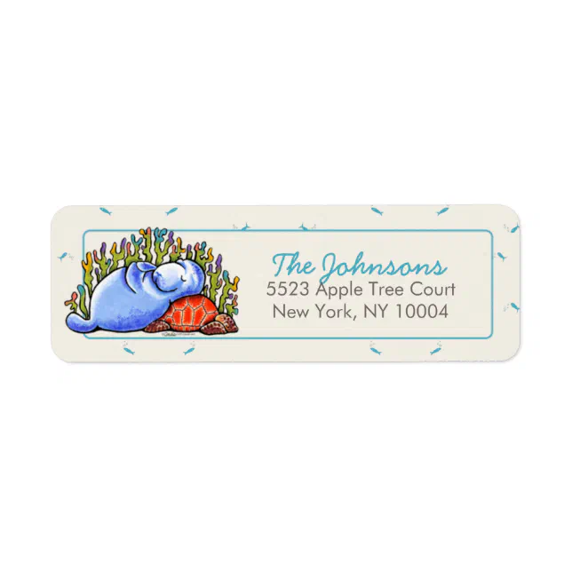 Manatee Sea Turtle Fishes Under the Sea Label | Zazzle