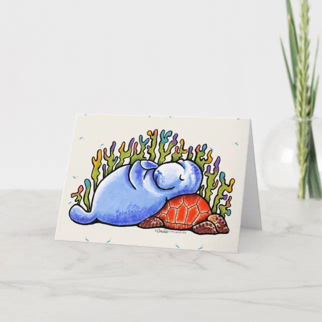 Manatee Sea Turtle Slumber Party Custom Message Card | Zazzle