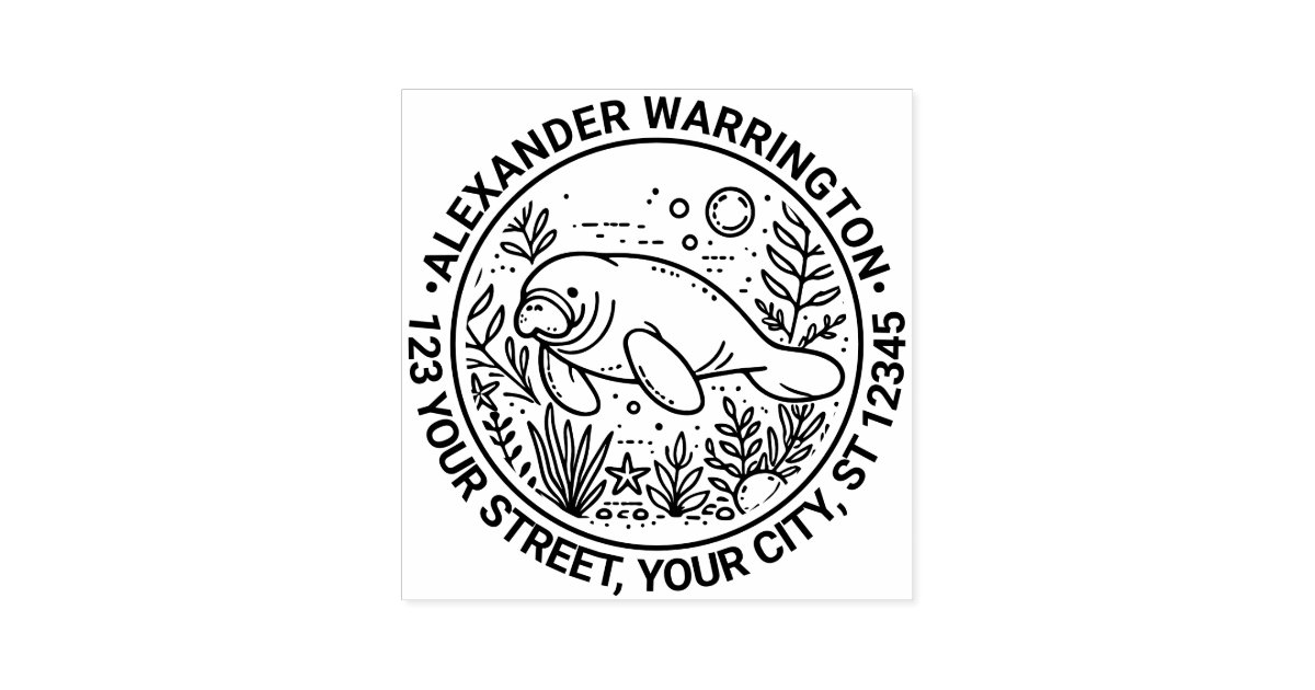Manatee Swimming Under Water Name Return Address Self-inking Stamp | Zazzle