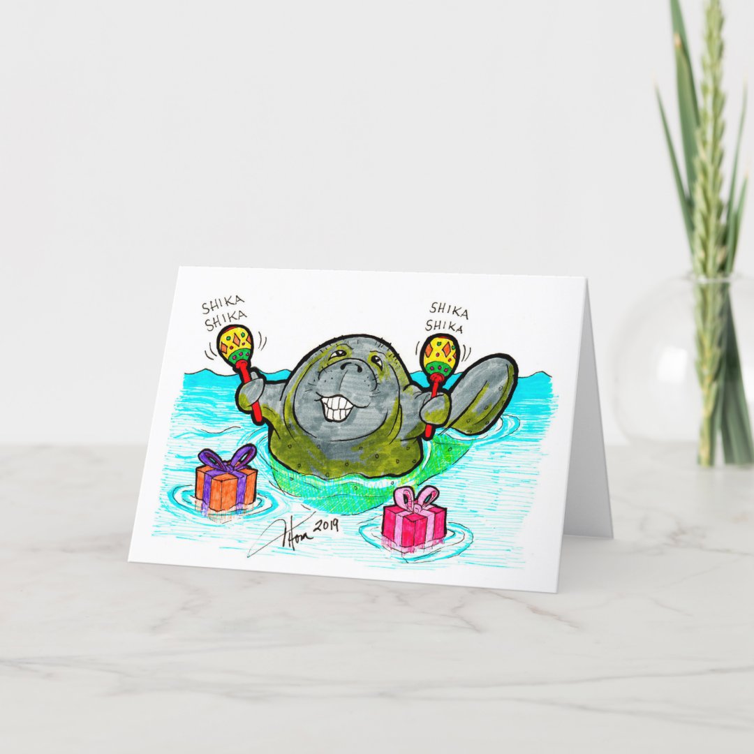 Manatee with Maracas birthday card | Zazzle