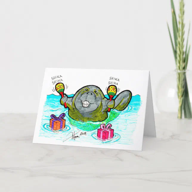 Manatee with Maracas birthday card | Zazzle