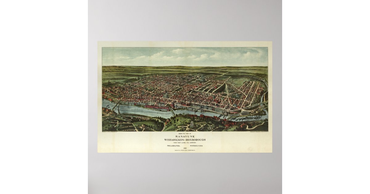 Manayunk Wissahickon Roxborough PA Aerial Map Poster | Zazzle