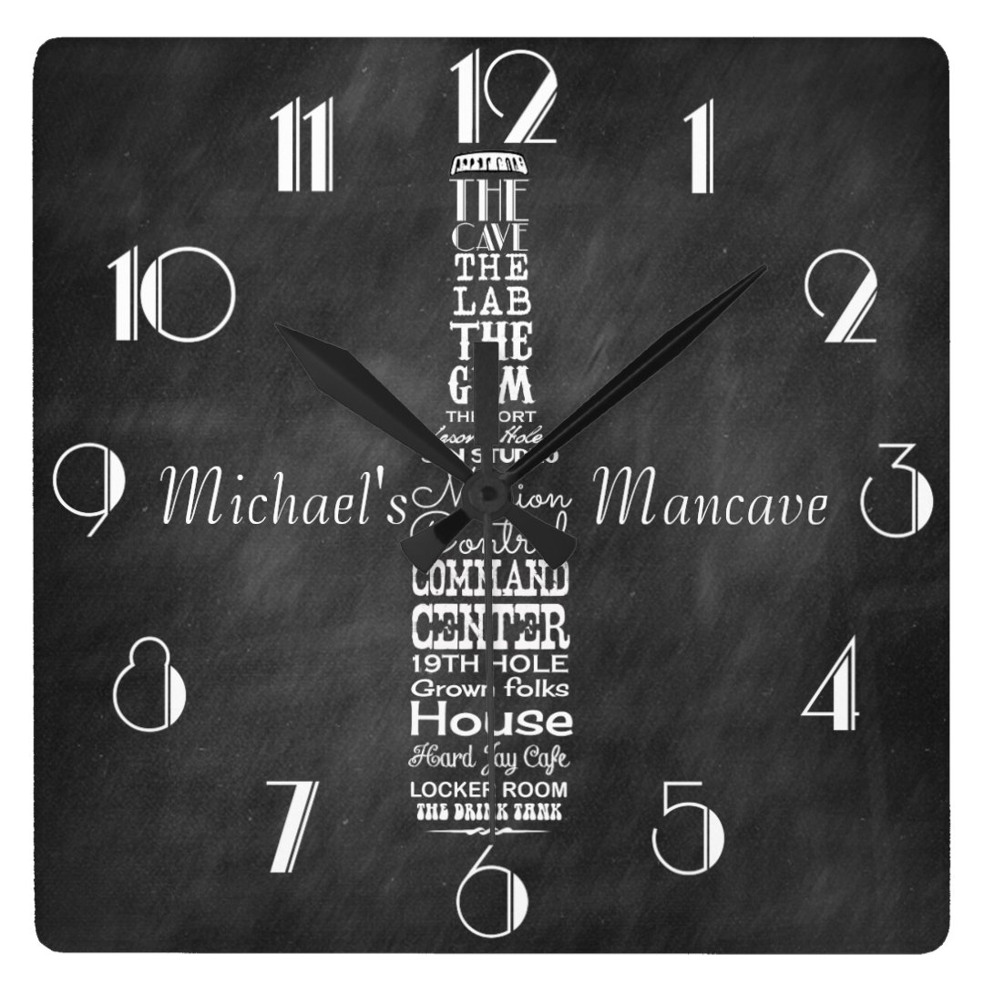 Mancave Blackboard Retro Chalk Personalized Square Wall Clock | Zazzle