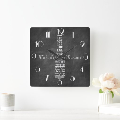 Mancave Blackboard Retro Chalk Personalized Square Wall Clock | Zazzle
