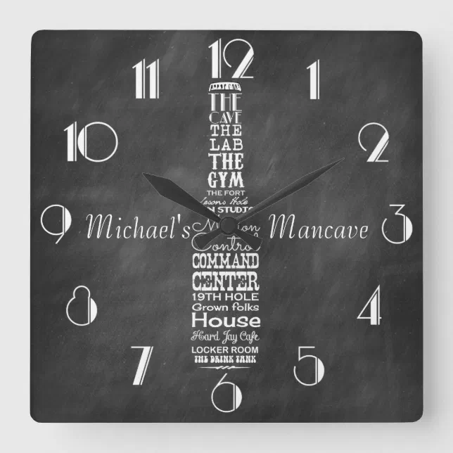Mancave Blackboard Retro Chalk Personalized Square Wall Clock | Zazzle