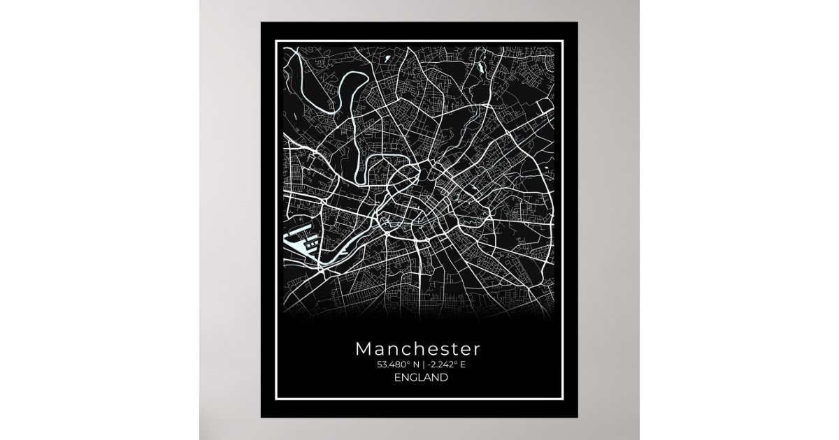 Manchester City Map - Manchester Black Map Poster | Zazzle