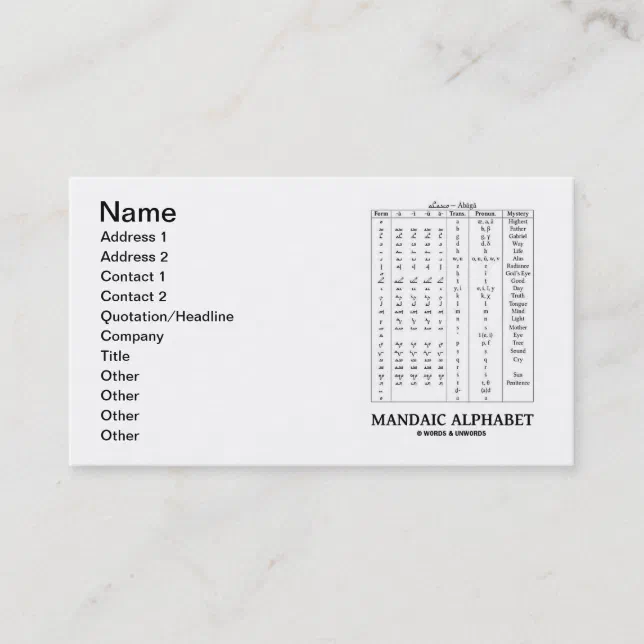 Mandaic Alphabet (Aramaic Language) Business Card | Zazzle