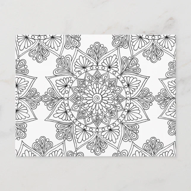 Mandala Coloring Floral Pattern Postcard | Zazzle