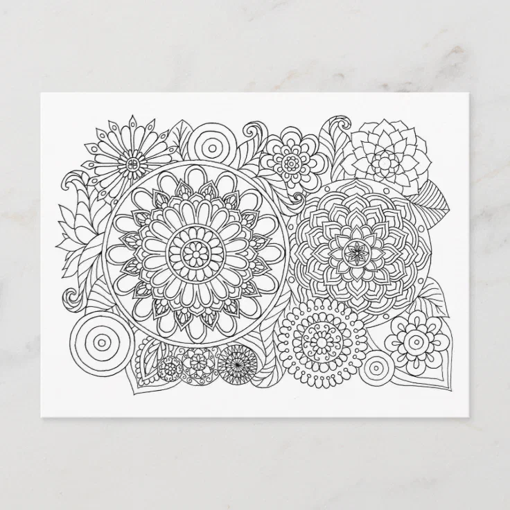 Mandala Floral Bouquet Adult Coloring Postcard | Zazzle