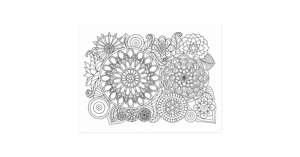 Mandala Floral Bouquet Adult Coloring Postcard | Zazzle.com