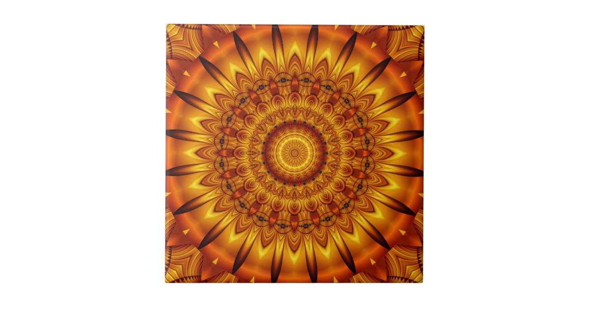 mandala golden sun ceramic tile | Zazzle