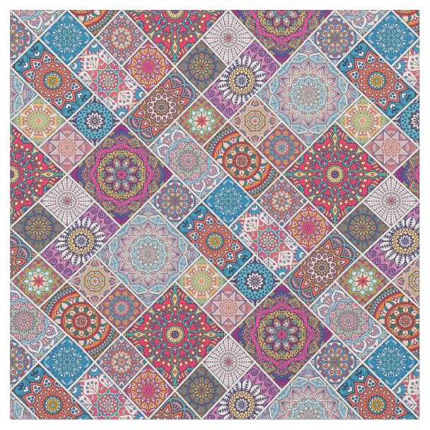 Mandala Hearts Pattern Fabric | Zazzle