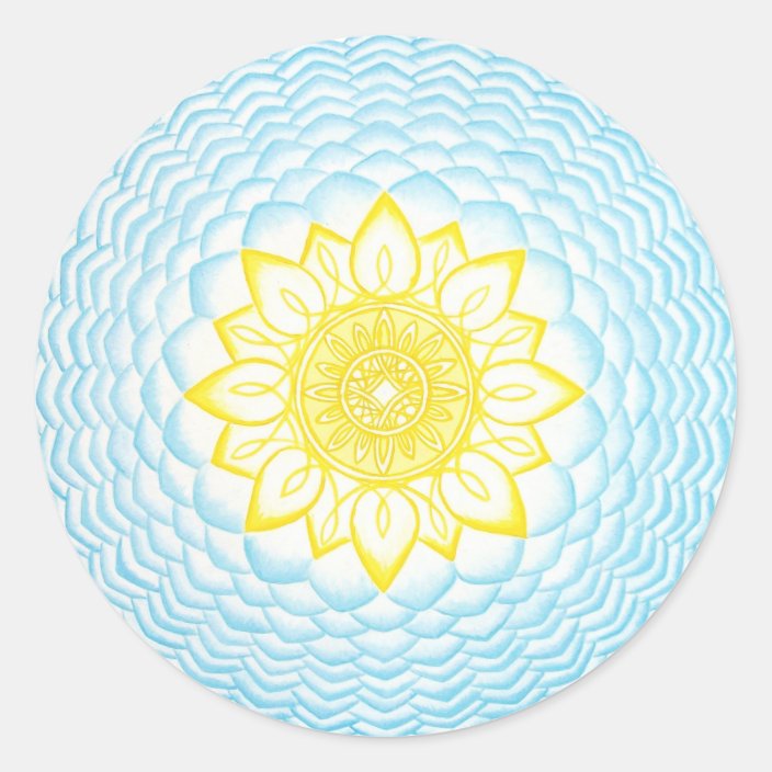 Mandala of Protection Blue Yellow Geometrical Classic Round Sticker ...