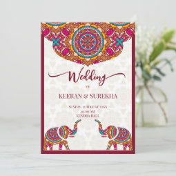 Mandala rangoli elephant Indian wedding invitation | Zazzle