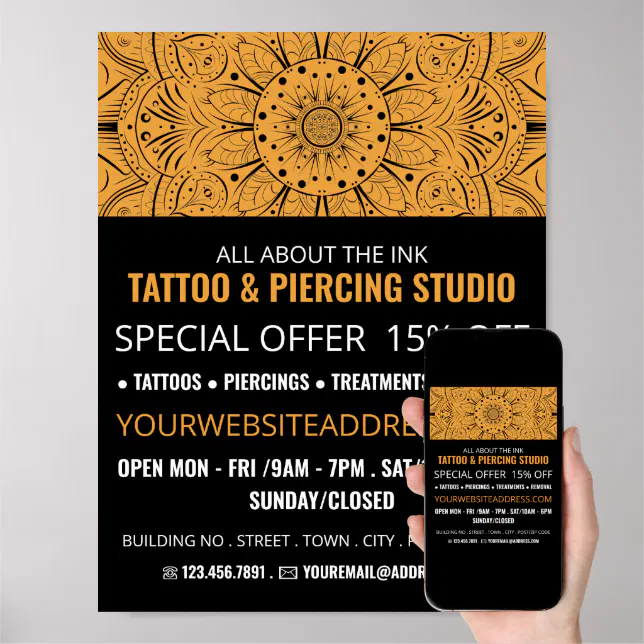 Mandala Symbol, Tattoo & Body Piercing Studio Poster | Zazzle