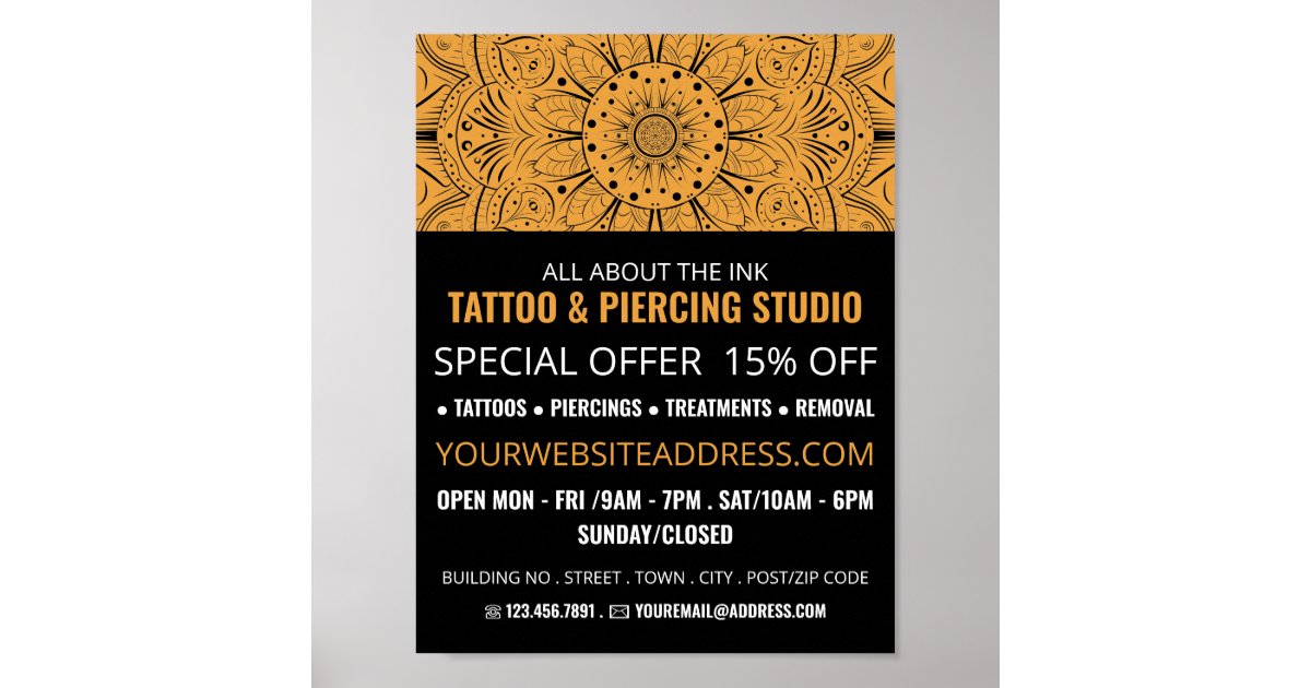 Mandala Symbol, Tattoo & Body Piercing Studio Poster | Zazzle