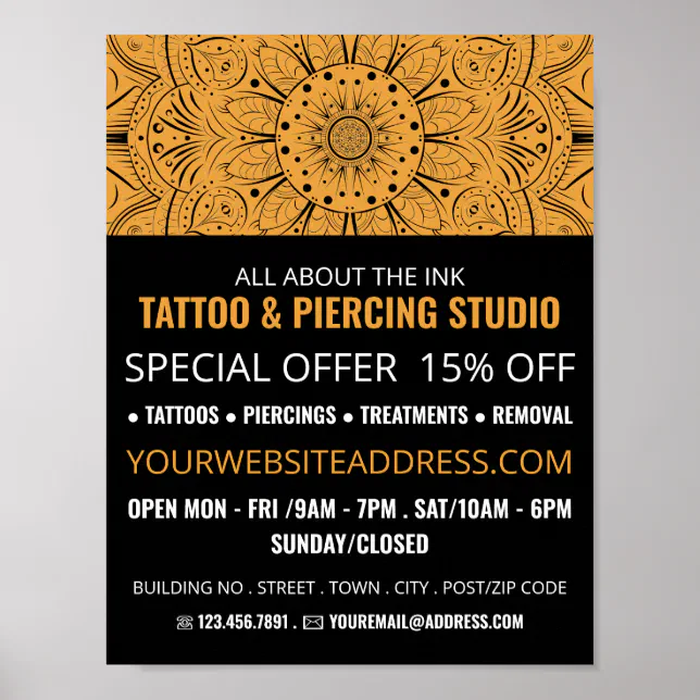 Mandala Symbol, Tattoo & Body Piercing Studio Poster | Zazzle