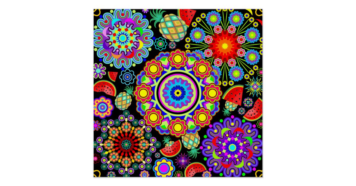 Mandalas & Exotic Fruits Pattern Poster | Zazzle