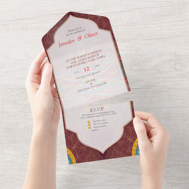 Mandalas on a Maroon background All In One Invitation | Zazzle