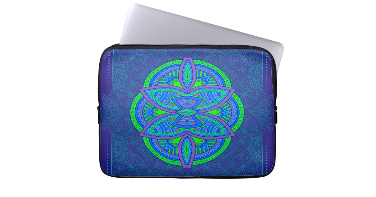 Mandalas on Navy Blue repeat design Laptop Sleeve | Zazzle