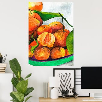 Mandarin orange watercolor fruit art poster | Zazzle