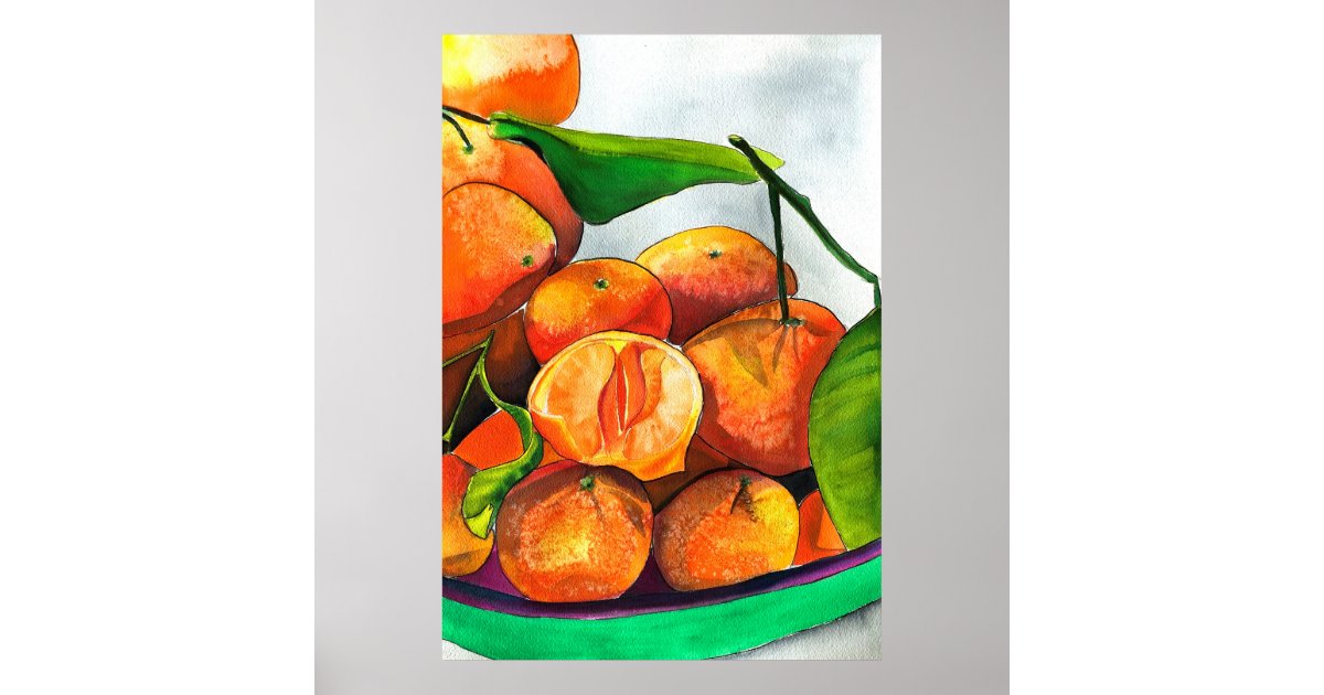 Mandarin orange watercolor fruit art poster | Zazzle