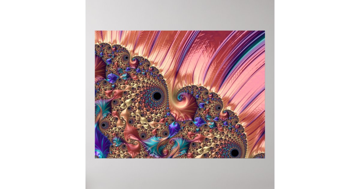 Mandelbrot Set Fractal Digital Art Pink & Gold Poster | Zazzle