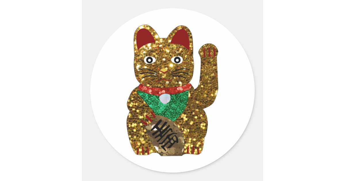 maneki neko cat classic round sticker | Zazzle