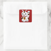Maneki Neko Cat on Red Background Square Sticker | Zazzle