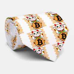 Maneki Neko Lucky Cat Bitcoin Double Paw Neck Tie | Zazzle