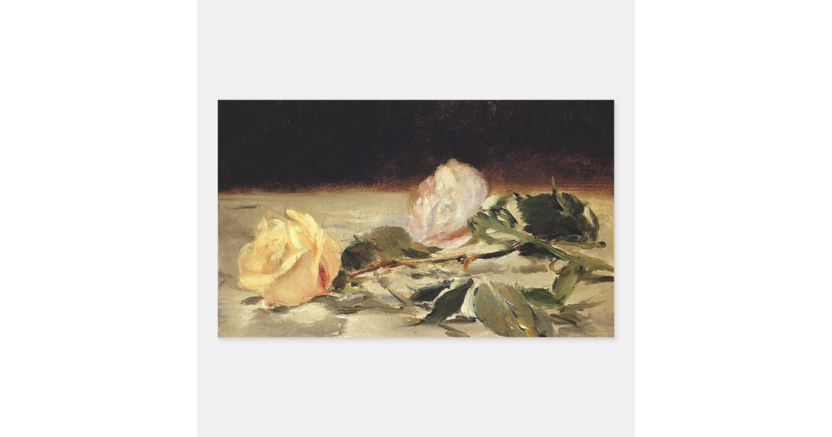 Manet: Two Roses on a Tablecloth artwork Rectangular Sticker | Zazzle