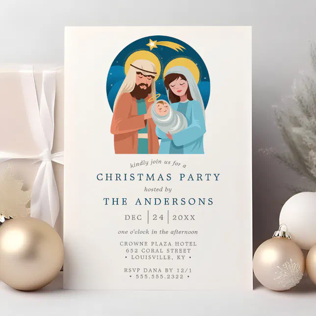 Manger Nativity Christian Christmas Party Invitation | Zazzle