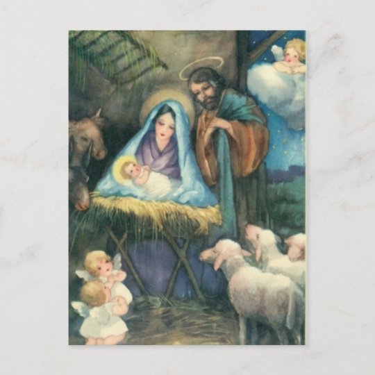 Manger Scene "O holy Night" postcard | Zazzle.com