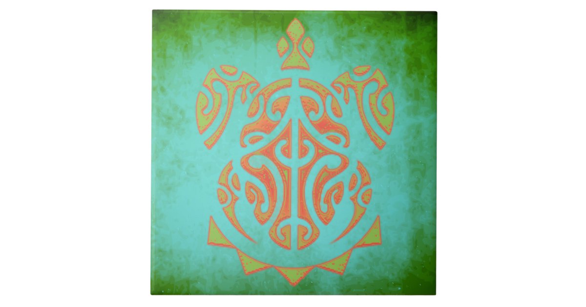 Mango and Lime Polynesian Turtle Tile | Zazzle