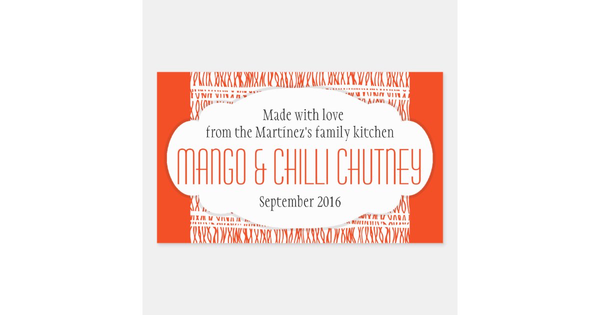Mango & Chilli Chutney orange food label sticker | Zazzle