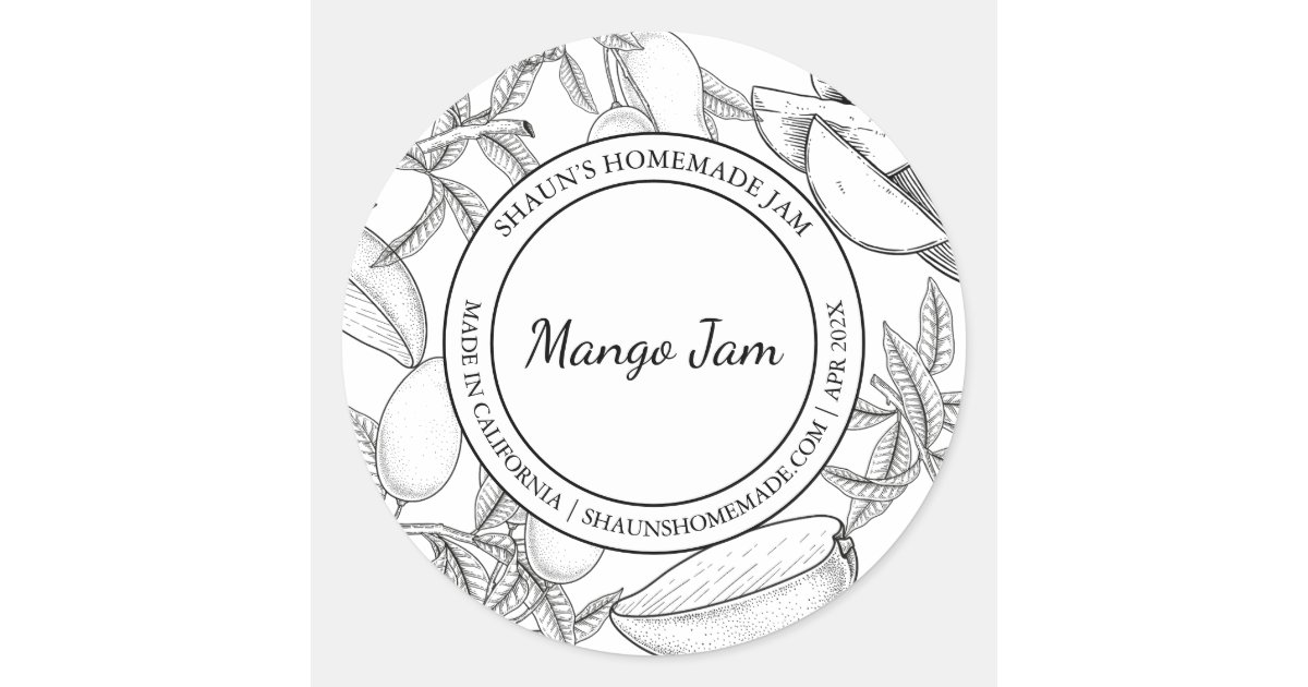 Mango Jam Sketch Modern label | Zazzle