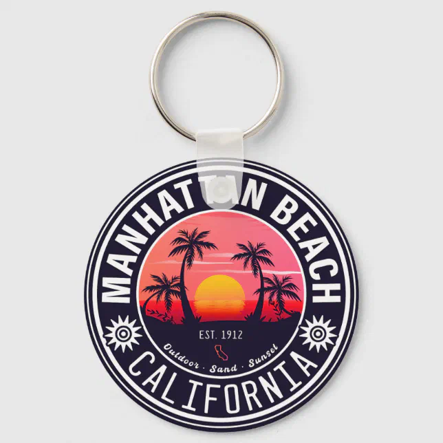 Manhattan Beach Ca Retro Sunset Palm Trees 60s Keychain | Zazzle