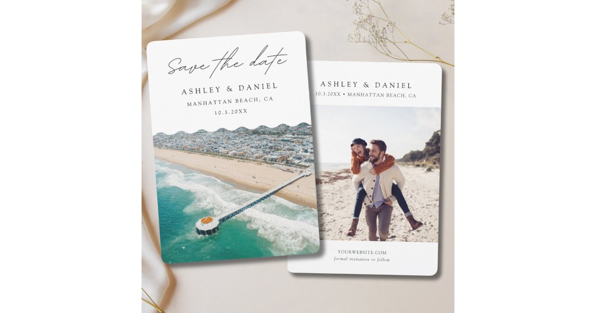 Manhattan Beach Wedding Photo Save the Date Invitation | Zazzle