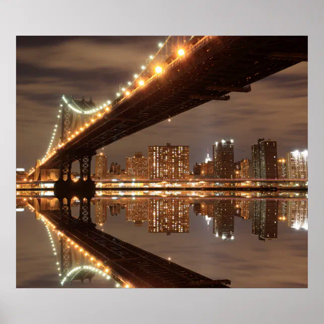 Manhattan Bridge at Night, New York City Poster | Zazzle