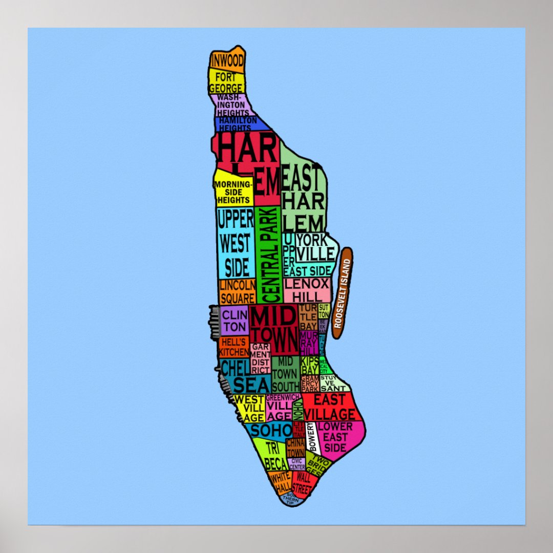Manhattan Neighborhoods Map Poster | Zazzle
