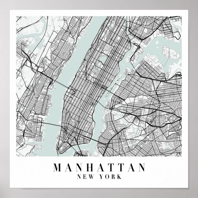 Manhattan New York Blue Water Street Map Poster | Zazzle