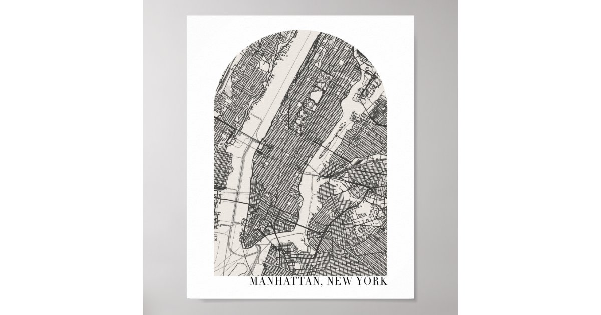 Manhattan New York Boho Minimal Arch Street Map Poster | Zazzle