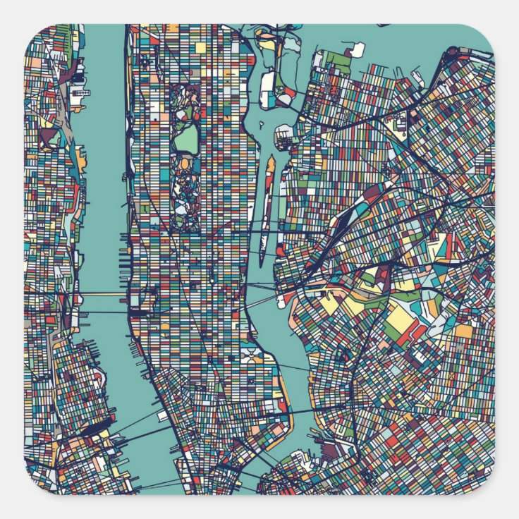 Manhattan New York Map Square Sticker | Zazzle