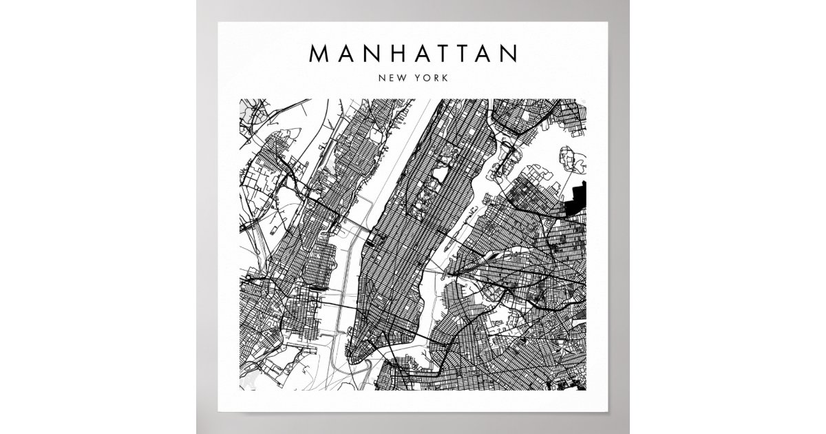 Manhattan New York Minimal Modern Street Map Poster | Zazzle