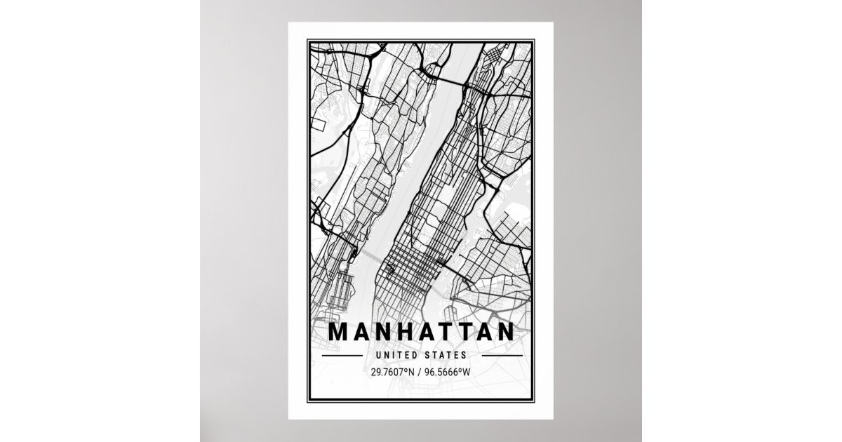 Manhattan New York USA Cities Travel City Map Poster | Zazzle