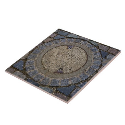 Manhole cover and cobblestone road ceramic tile | Zazzle