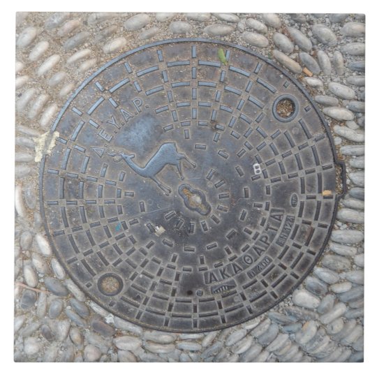 Manhole cover and cobblestone road ceramic tile | Zazzle.com