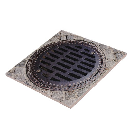 Manhole cover and cobblestone road ceramic tile | Zazzle